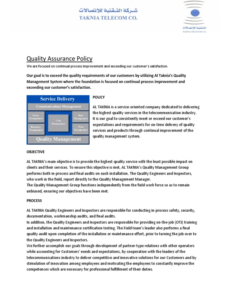 Quality Assurance POLICY & Quality Manual | PDF | Quality Management ...