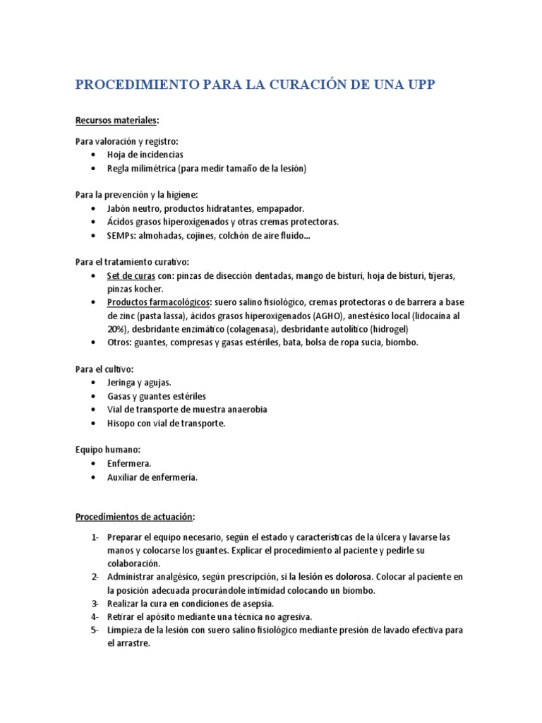 Procedimiento para La Curación de Una Upp | PDF | Herida | Medicina CLINICA