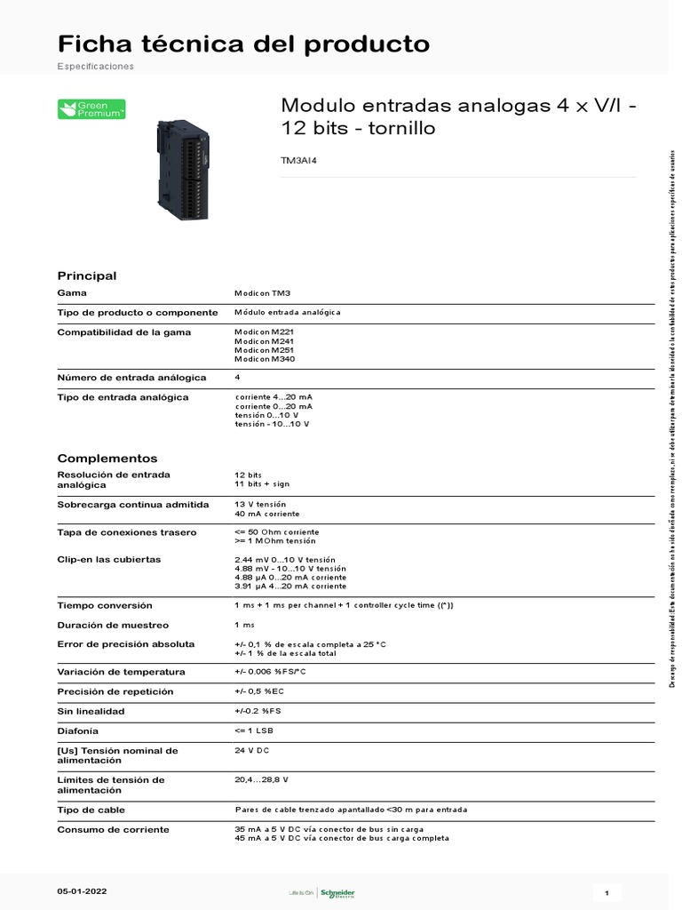 Módulo Analógico Modicon TM3AI4 12 bits | PDF | Controlador lógico ...