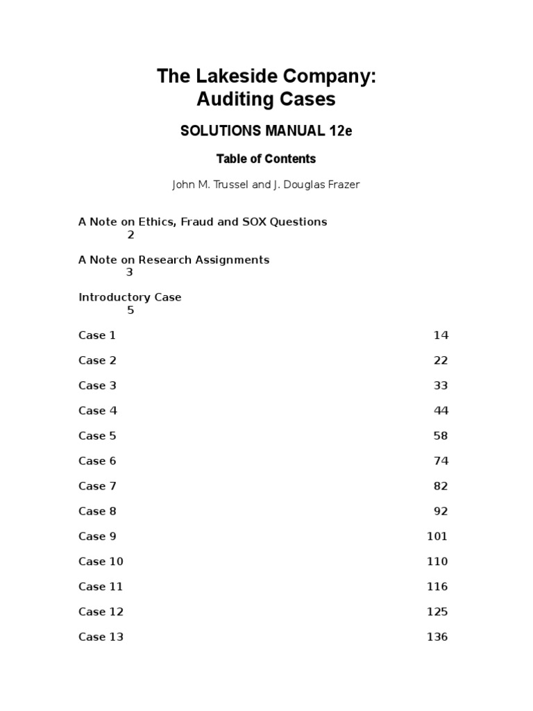 The Lakeside Company: Auditing Cases: Solutions Manual 12E | PDF ...