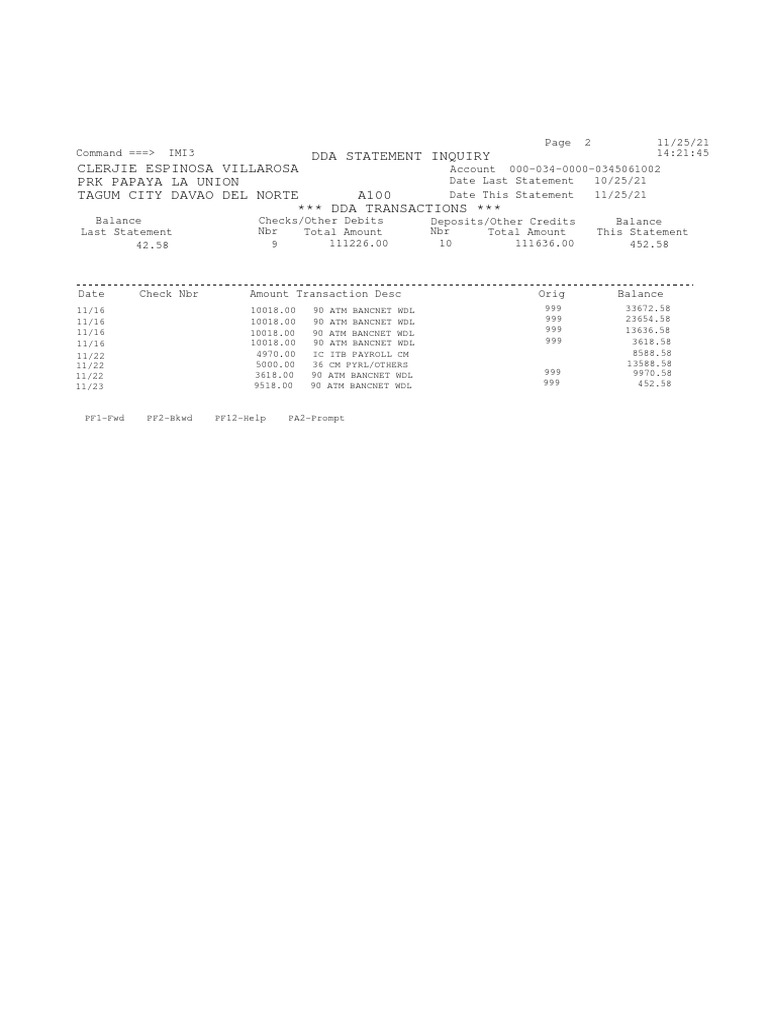 DDA statement inquiry | PDF