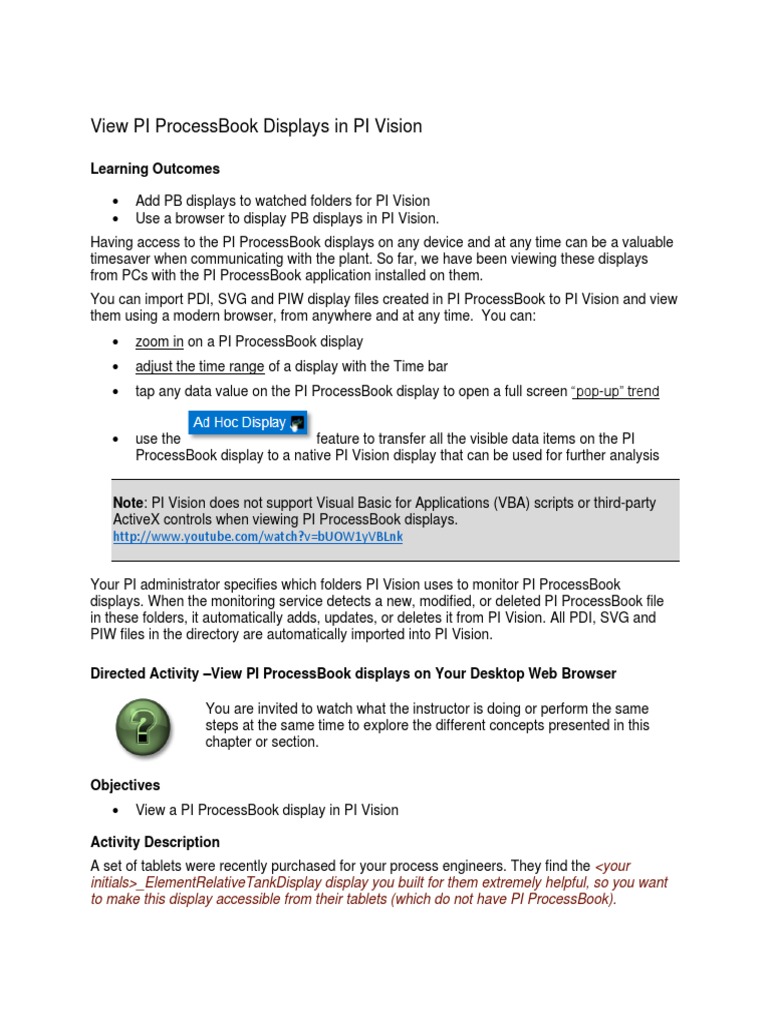 View Pi Processbook Displays in Pi Vision: Learning Outcomes | PDF ...
