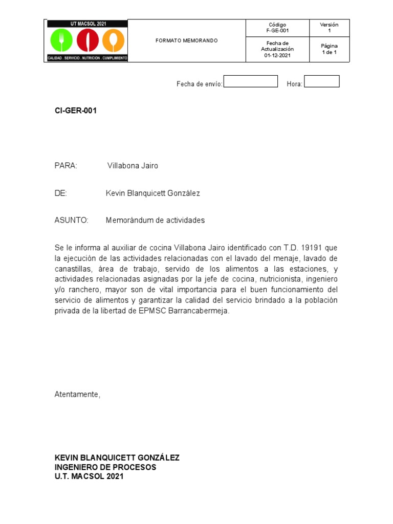 F-Ge-001 Formato Memorando | PDF