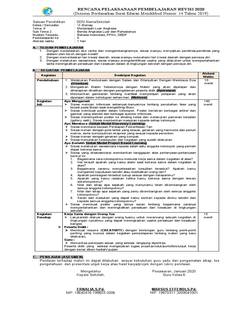 RPP Kelas 6 Tema 9.2.6 | PDF | Karier & Perkembangan