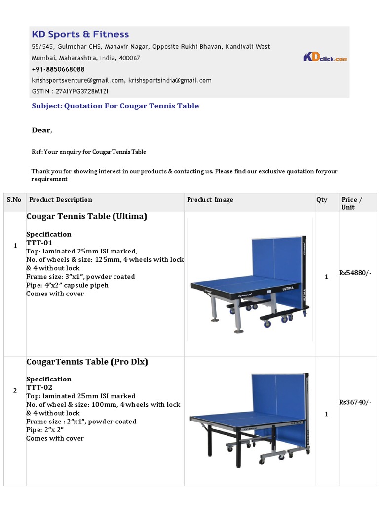 Cougar Table Tennis Table | PDF