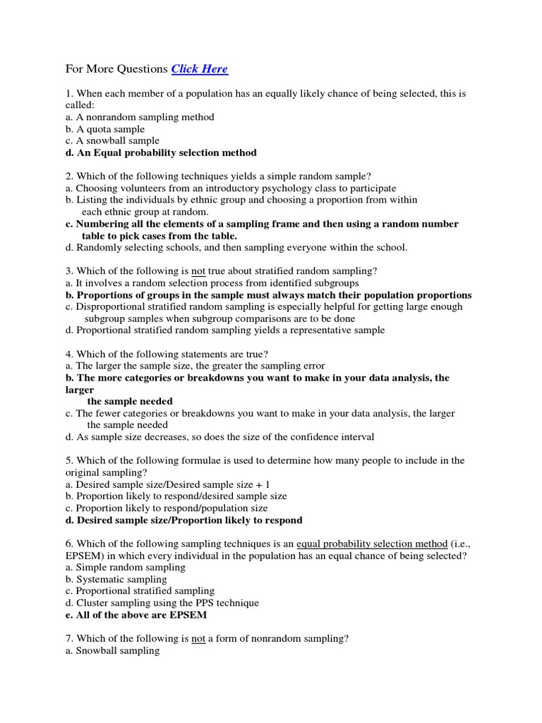 MCQ On Sampling Techniques | PDF | Sampling (Statistics) | Sample Size Determination