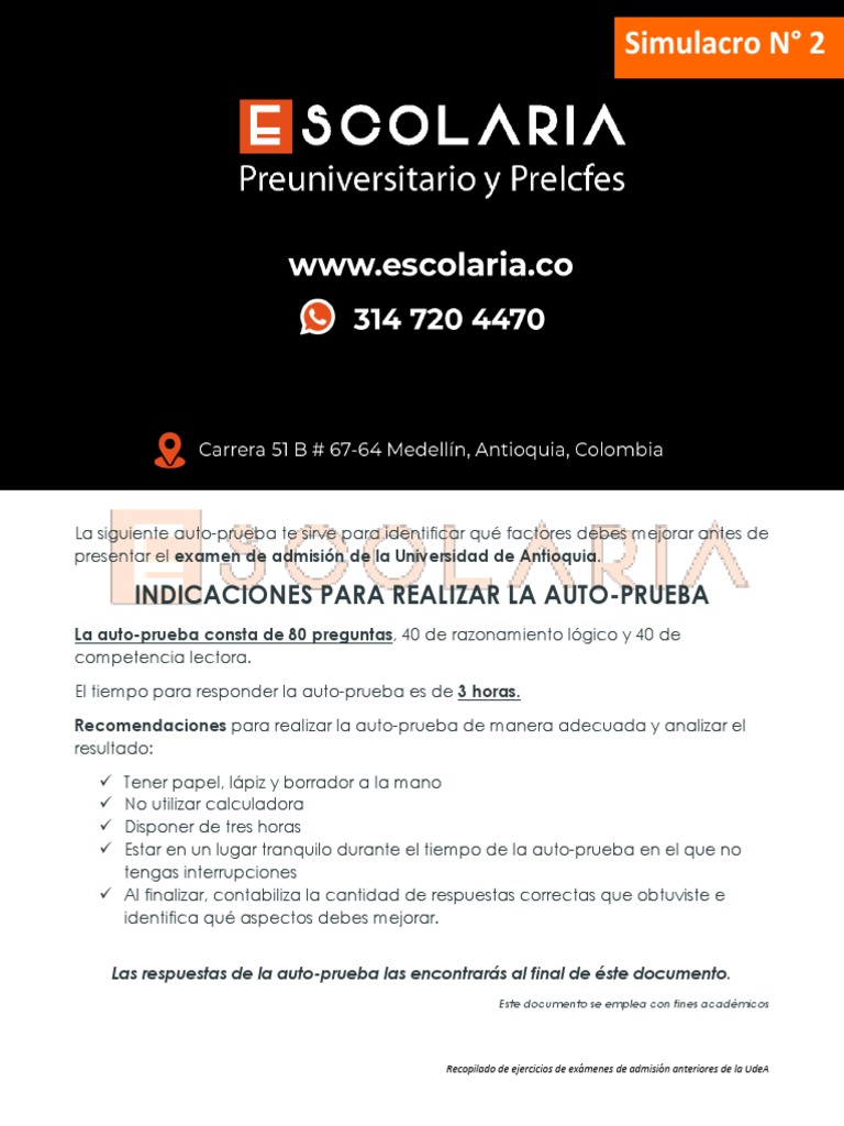 Simulacro #2 Preparatorio para El Examen de Admision de La Universidad ...