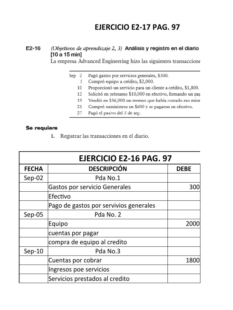 Ejercicio E2-16 Pag 97 Libro Diario para RESOLVER | PDF