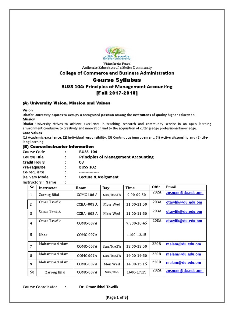 Principles of Management Accounting: A Comprehensive Course Syllabus ...