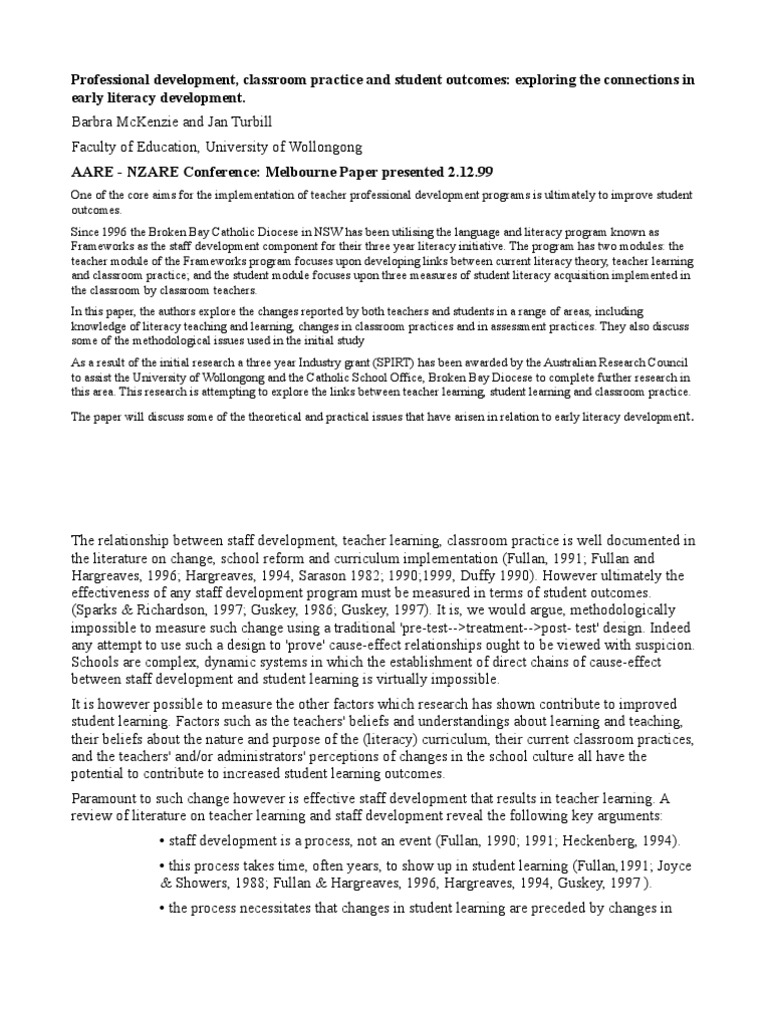 Preofessional Development Adn Practices in Classroom | PDF | Literacy ...