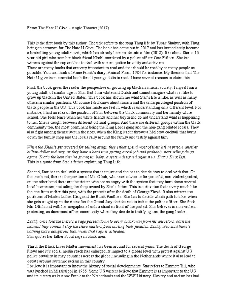 Essay The Hate U Give | PDF