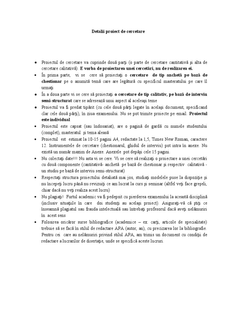 Structura Proiect de Cercetare | PDF