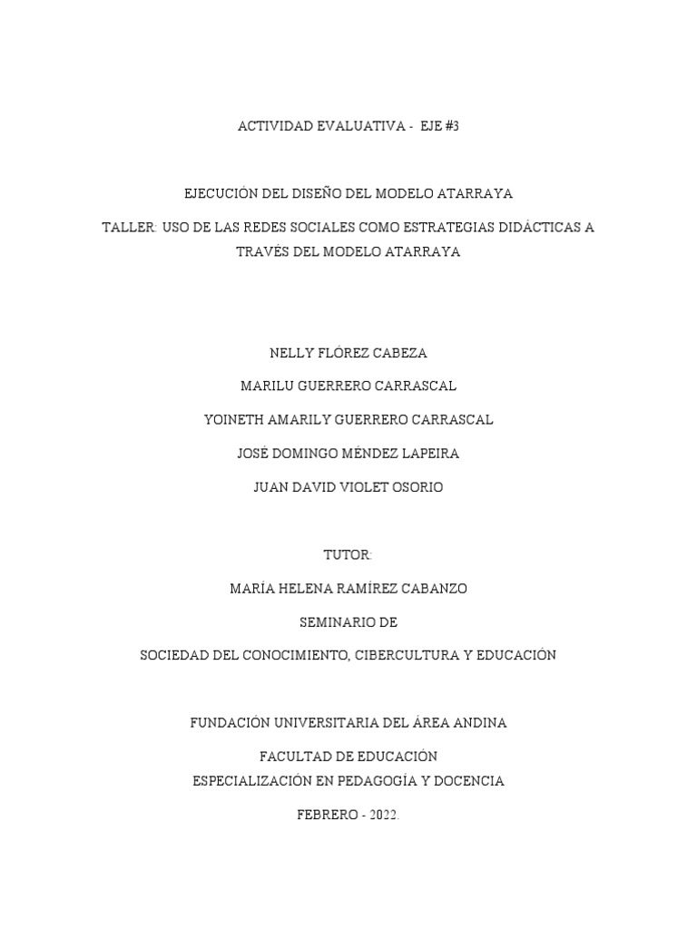 Eje 3 Ejecucion Del Diseño Del Modelo Atarraya | PDF | Evaluación ...