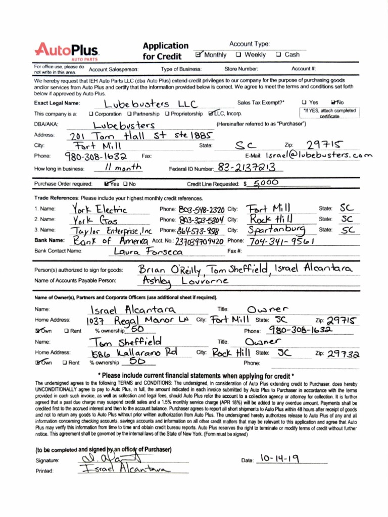 Auto Parts Credit Application Form | PDF | Guarantee | Surety