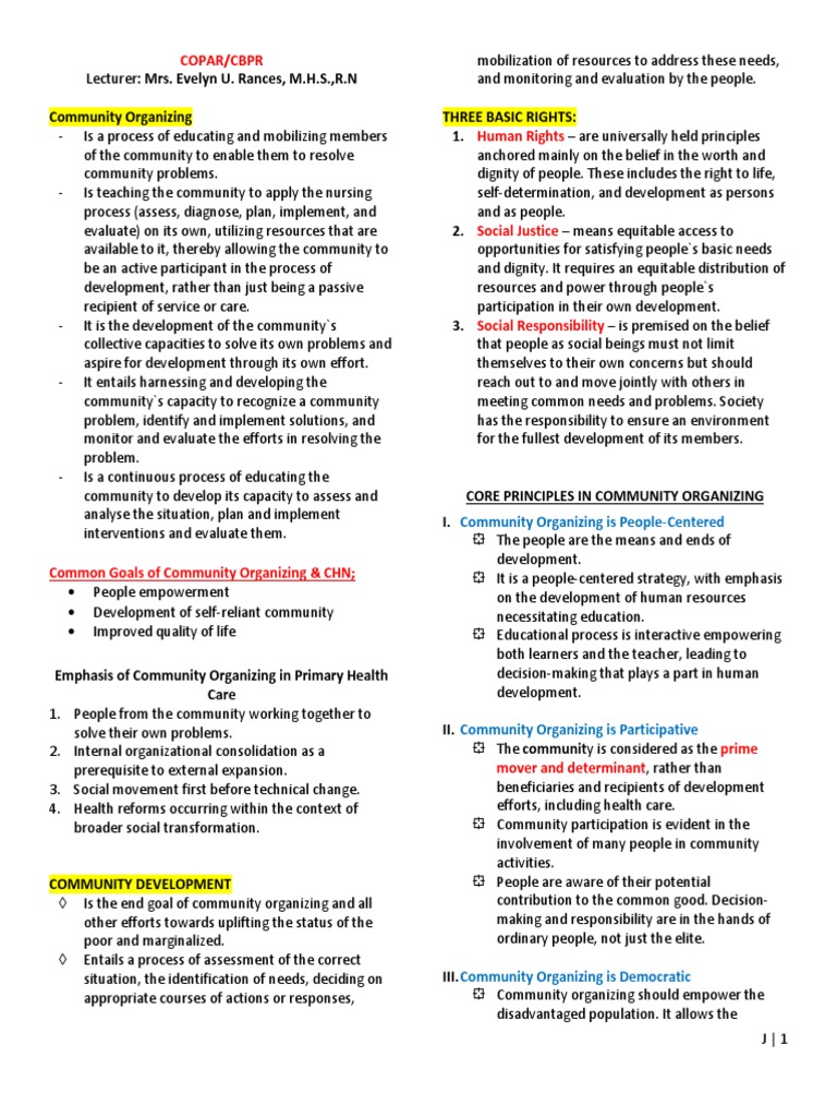 Community Organizing Three Basic Rights: 1.: Copar/Cbpr | PDF ...