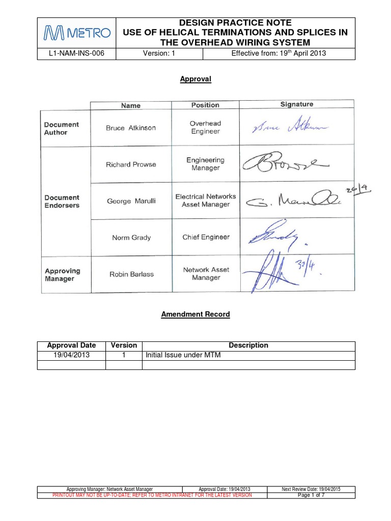 L1-NAM-INS-006 - Helical Terminations in Overhead Wiring System | PDF ...