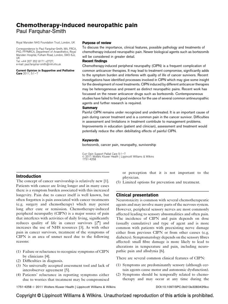 Chemotherapy-Induced Neuropathic Pain | PDF | Peripheral Neuropathy ...