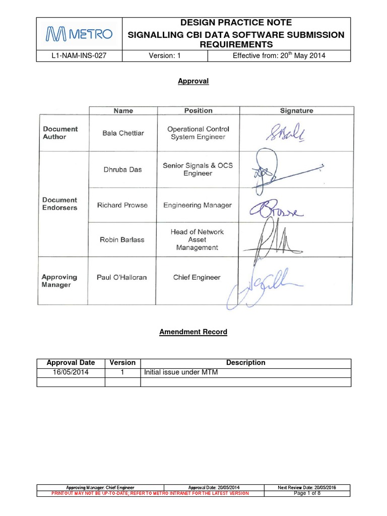 L1-NAM-INS-027 - Signalling CBI Data Submission Requirements | PDF ...