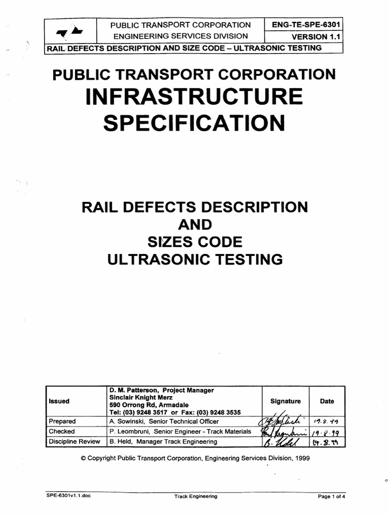 ENG-TE-SPE-6301 (1.1) Rail Defects Description and Size Code Ultrasonic ...