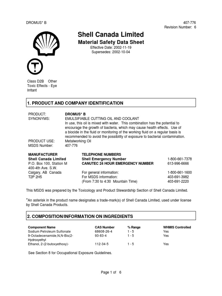 Shell Canada Limited: Material Safety Data Sheet | PDF | Personal ...