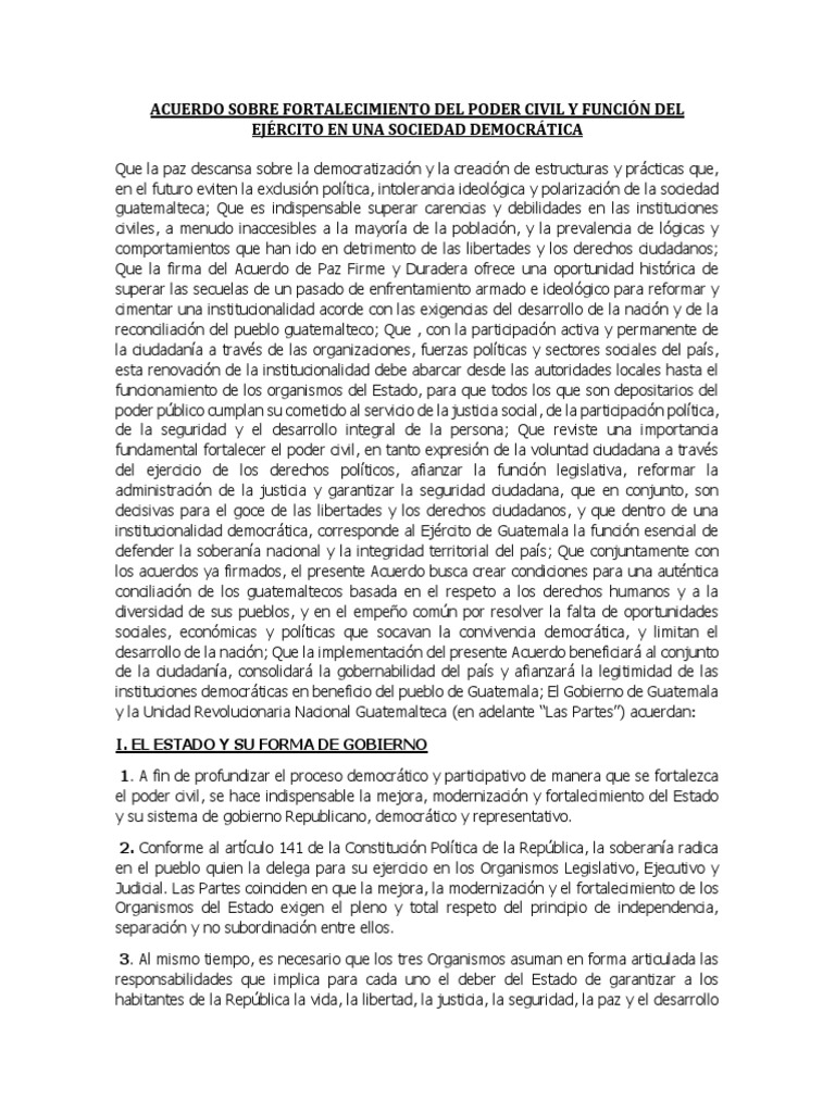 Acuerdo Sobre Fortalecimiento Del Poder Civil y Función Del | PDF ...