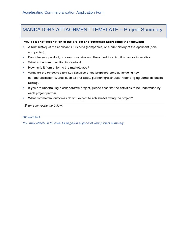 Accelerating Commercialisation Application Mandatory Attachment Project ...