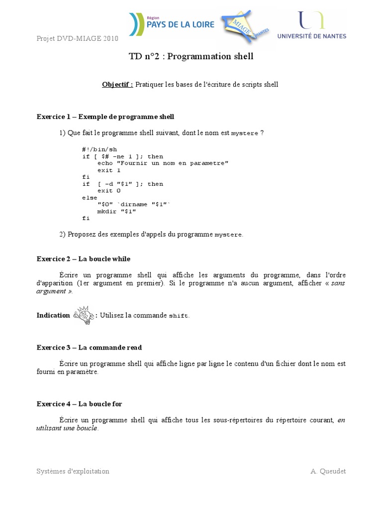 TD2 Programmation Shell | Download Free PDF | Structure de contrôle | Fichier informatique