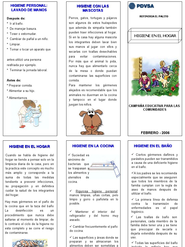 Triptico de Higiene en El Hogar | PDF | Lavado de manos | Especialidades Medicas