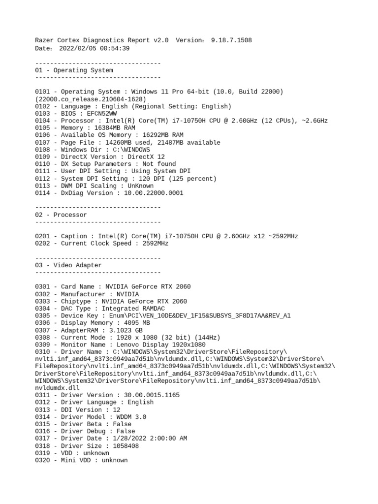 Cortex Diagnose Report | PDF | Microsoft Windows | Device Driver