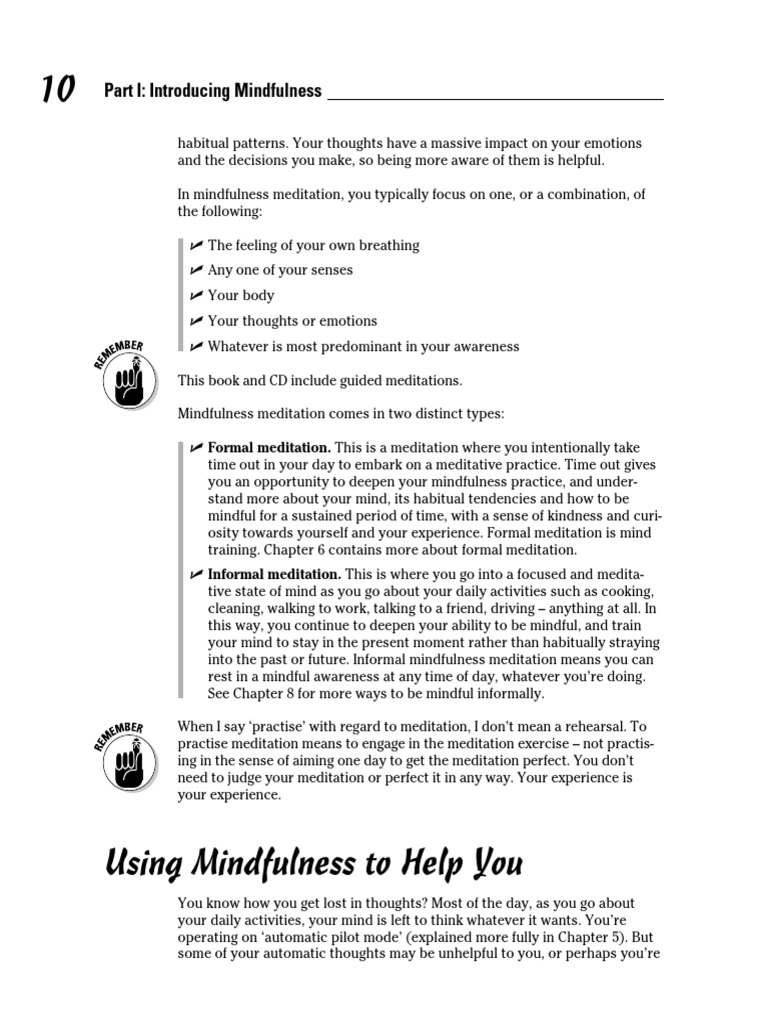 Part I: Introducing Mindfulness: Formal Meditation. This Is A ...