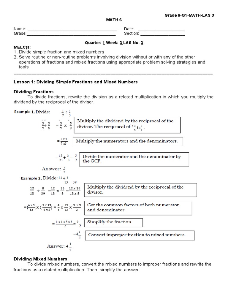 Grade 6 Q1 MATH LAS Week 3 | PDF | Teaching Methods & Materials