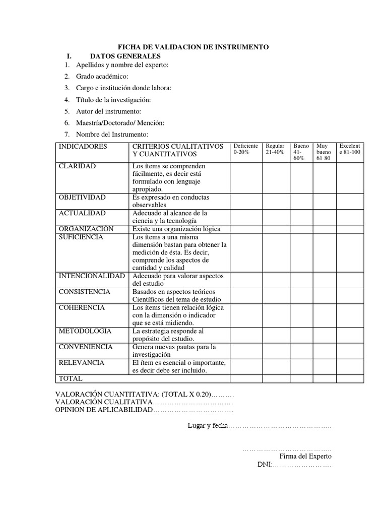 Ficha de Validacion de Instrumento | PDF