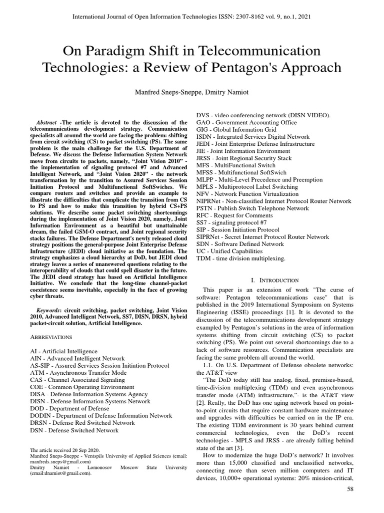 On Paradigm Shift in Telecom: Reviewing the Pentagon's Approach | PDF | Computer Network ...