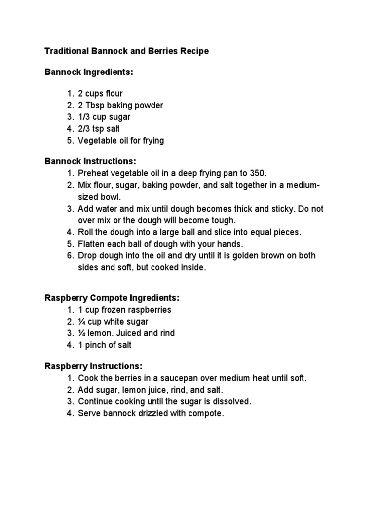Traditional Bannock and Berries Recipe 1 | PDF | Cooking, Food & Wine ...