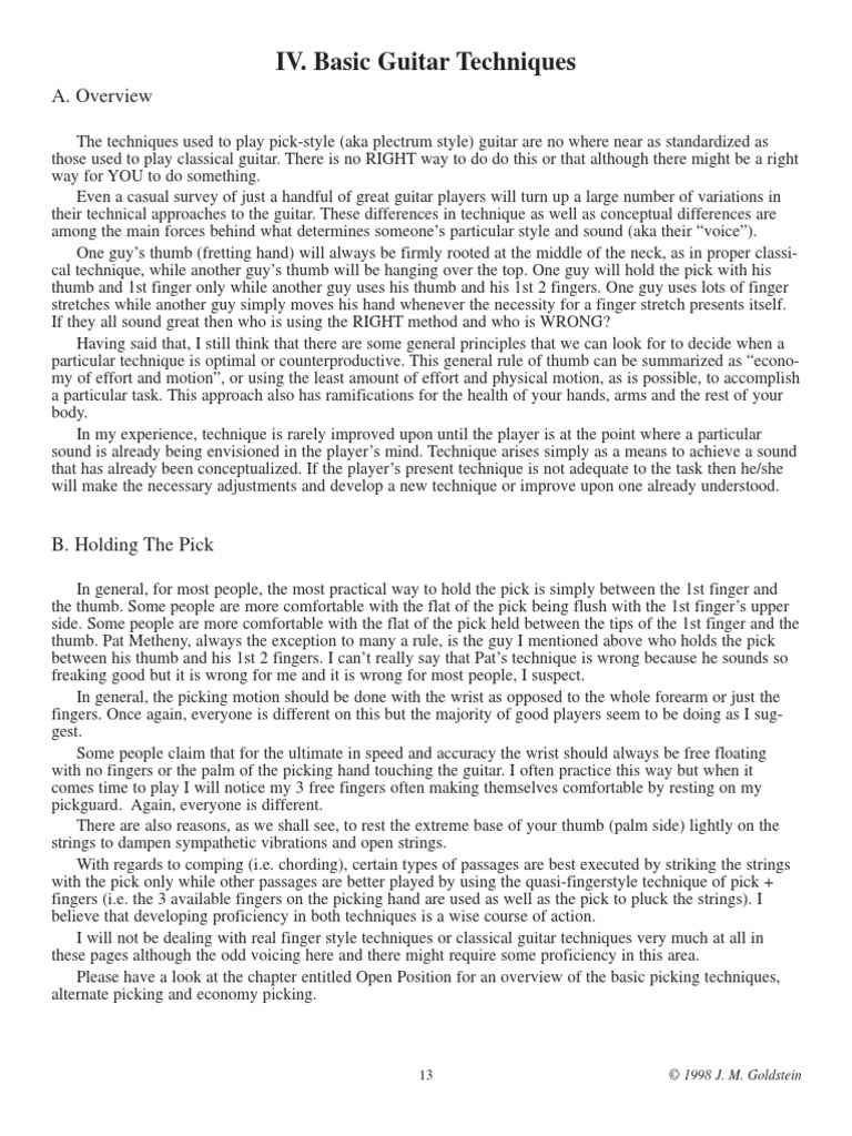 Jazz Guitar Method - Chapter 04 - Basic Guitar Techniques | PDF ...