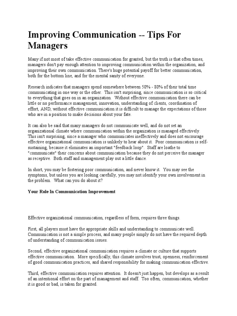 Improving Communication - Tips For Managers | PDF | Communication ...