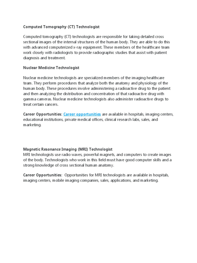 Computed Tomography (CT) Technologist: Career Opportunities | PDF ...