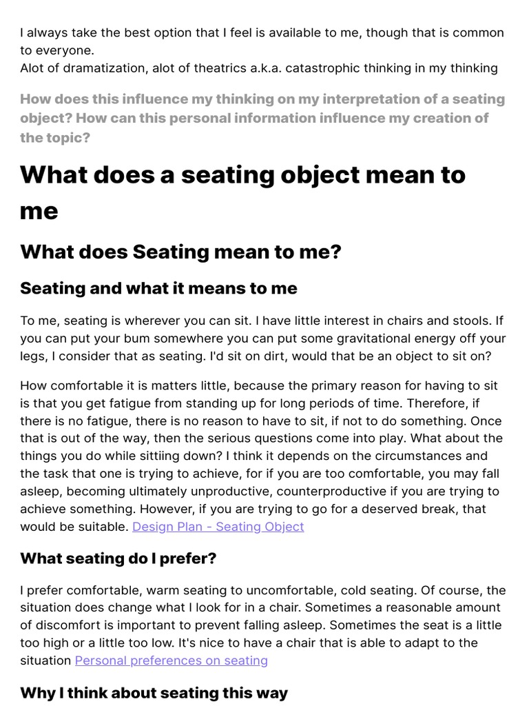 What Does A Seating Object Mean To Me | PDF | Reason | Chair