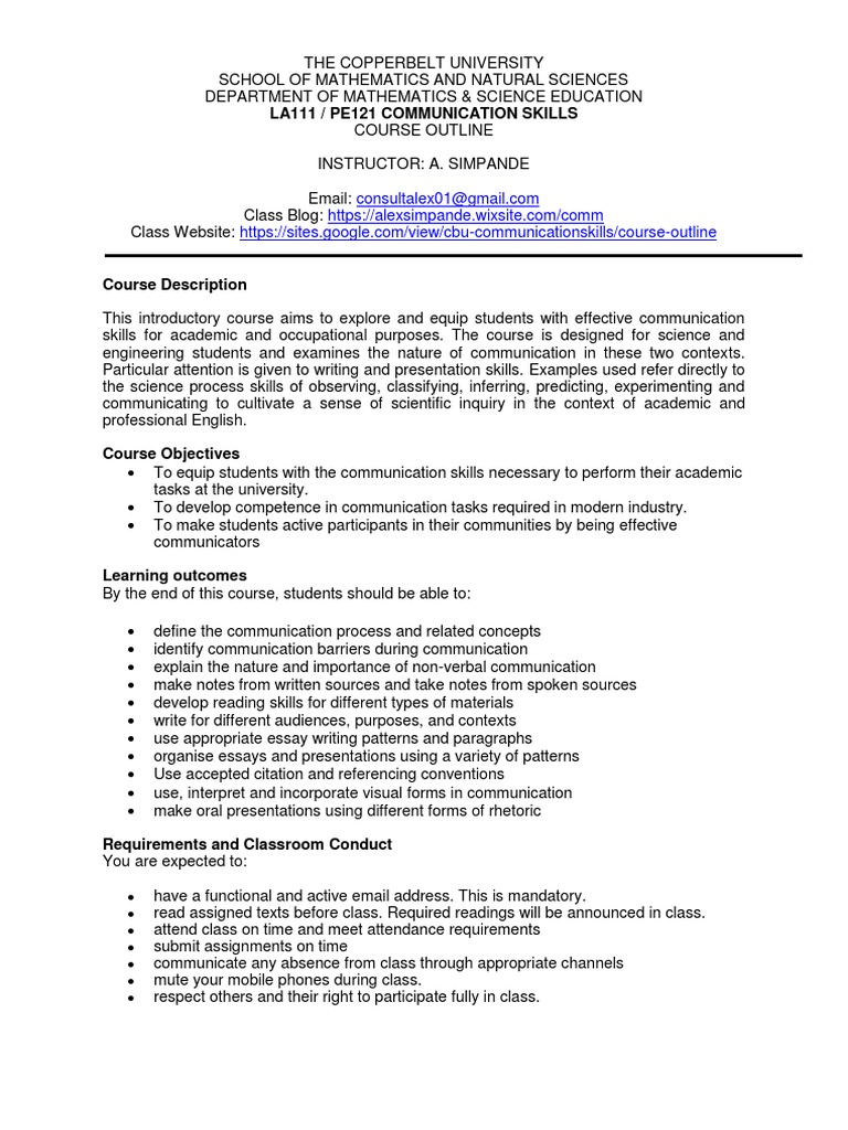 Alex - Simpande - Course Outline | PDF | Communication | Essays