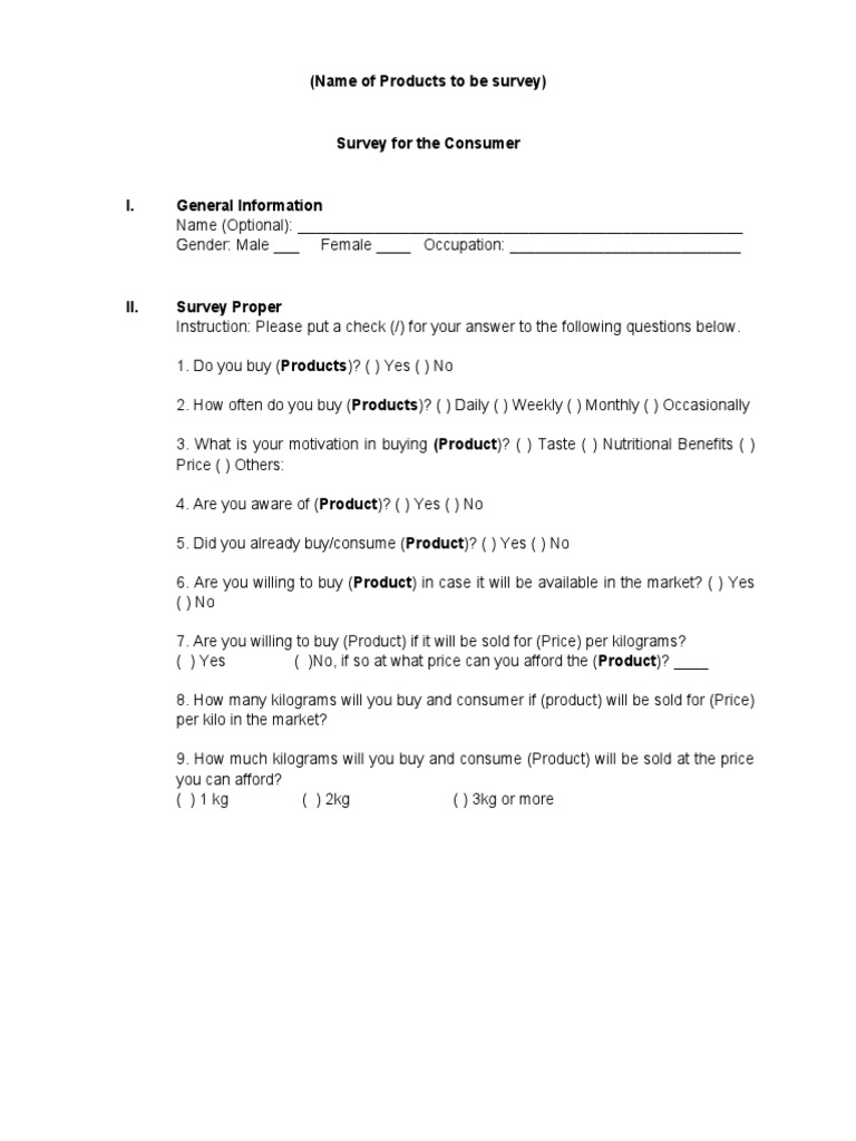 Market Survey Questionnaire | PDF | Prices | Business