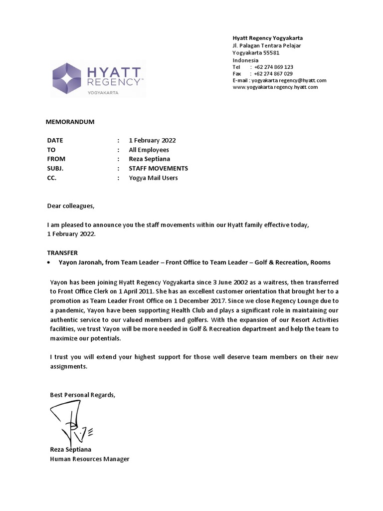 Memo Staff Movement 1 Feb 2022 | PDF