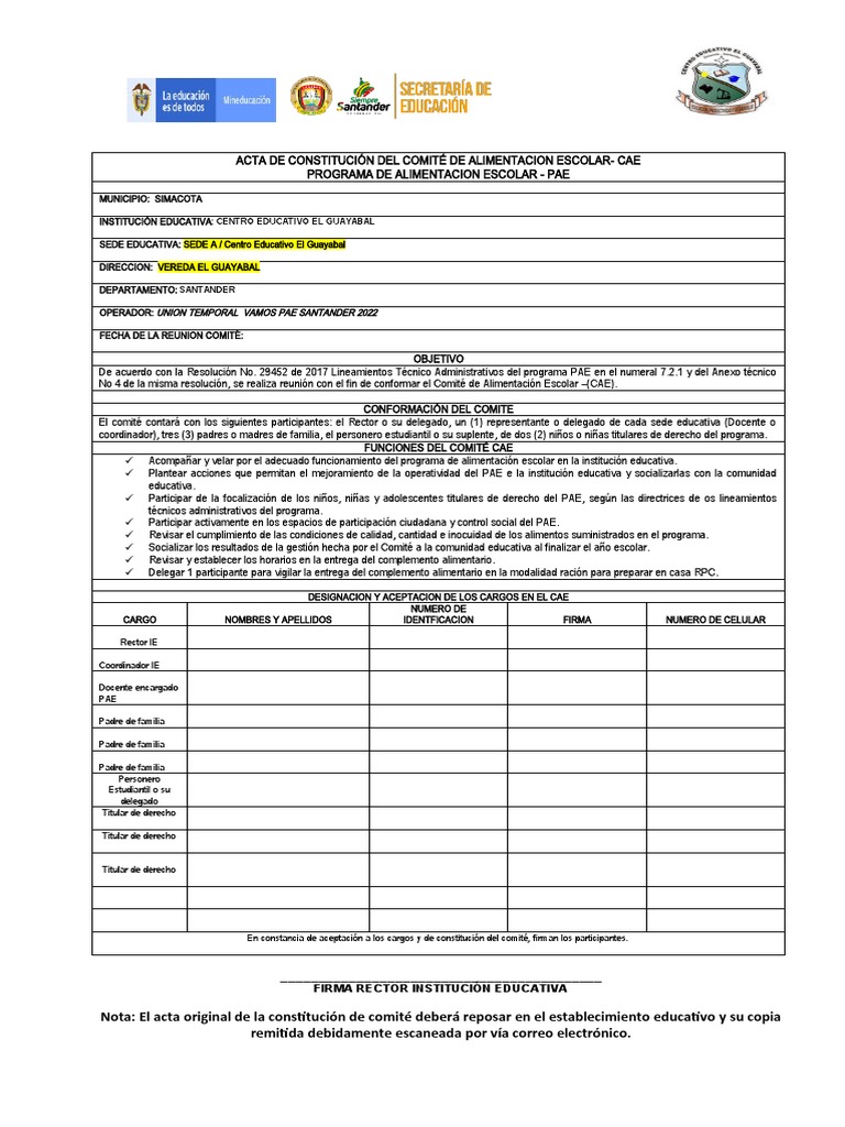Modelo Acta Conformación CAE 2022 | PDF