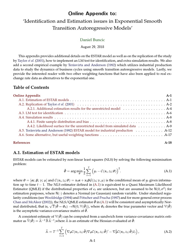 ESTAR Online Appendix | PDF | Bias Of An Estimator | Statistical Significance