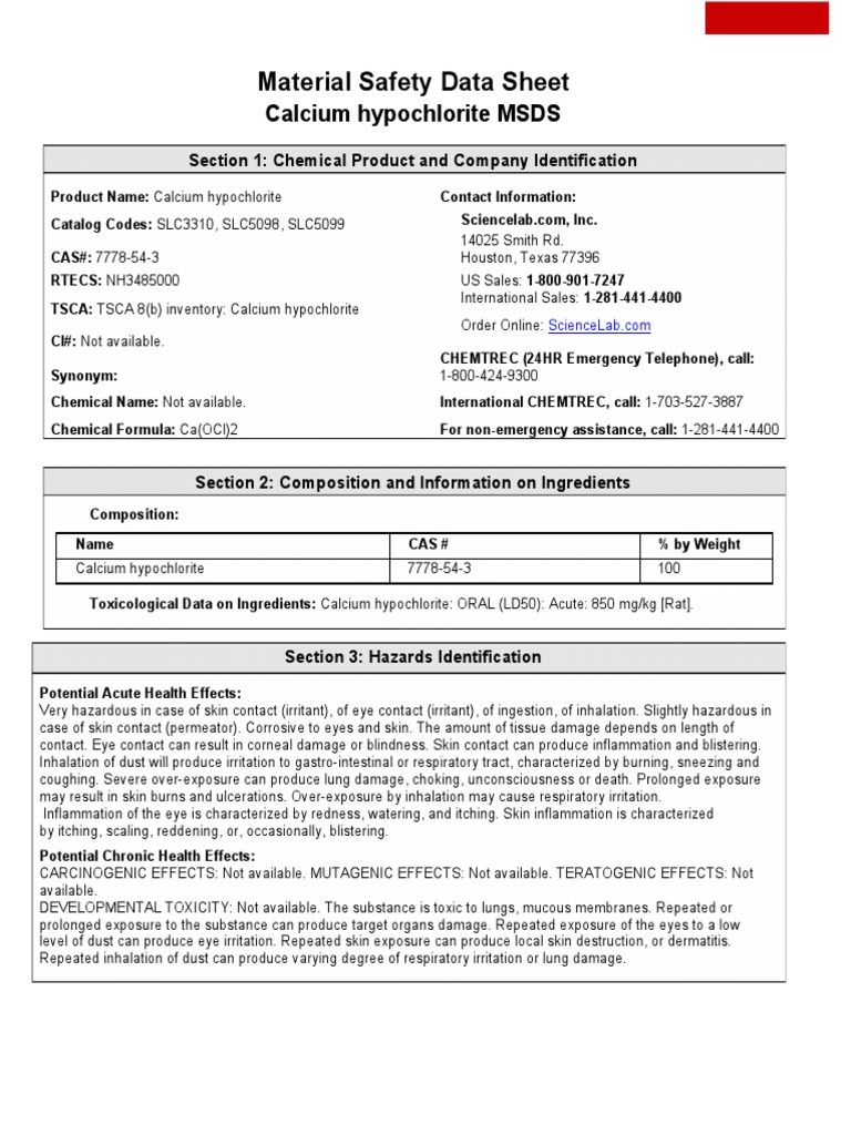 Msds Kaporit Lengkap | PDF | Toxicity | Personal Protective Equipment