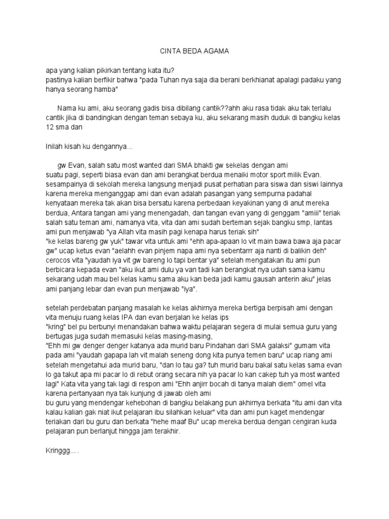 Cerpen CINTA BEDA Agama (Farikhah Dini Islami) | PDF