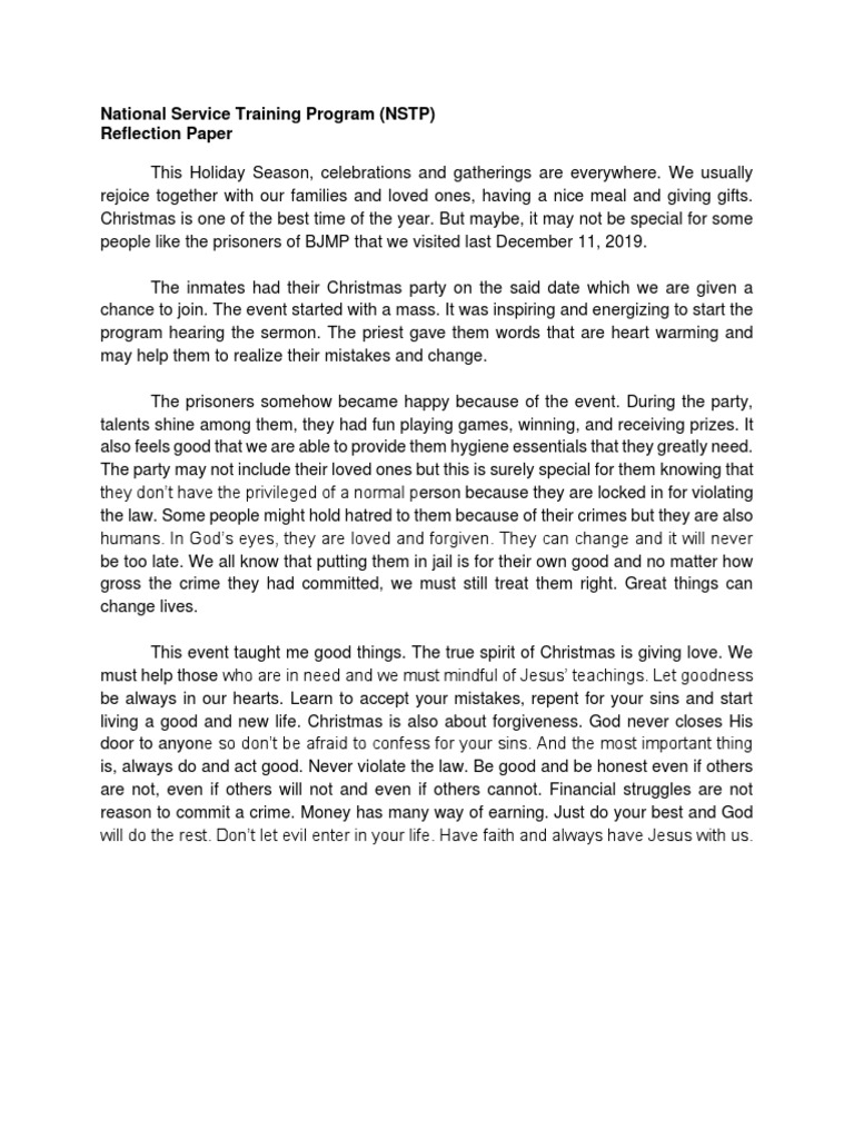 NSTP - Reflection Paper About BJMP Event Experience | PDF