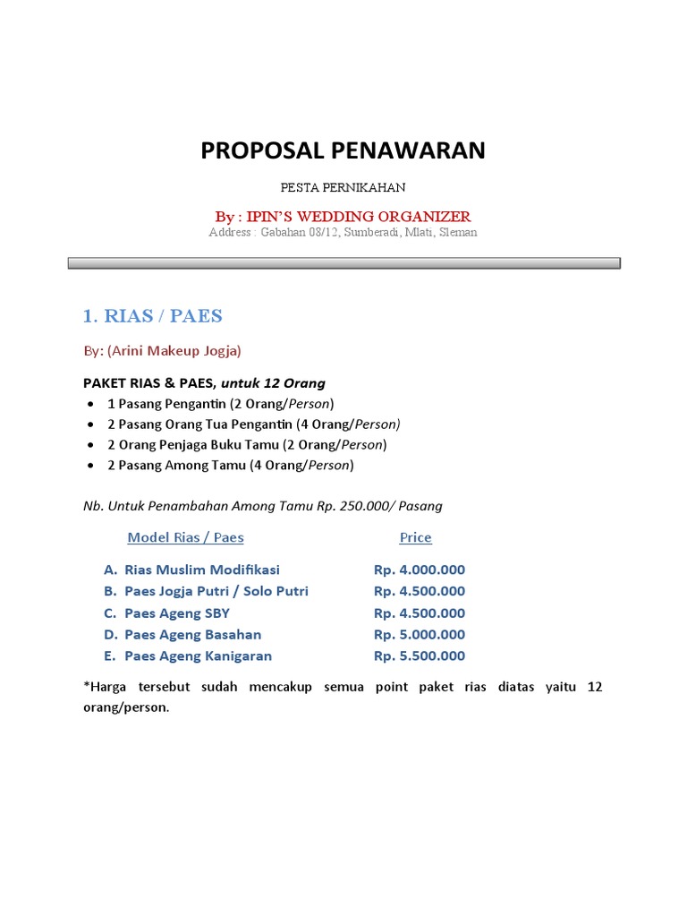 Surat Penawaran Paket Wedding