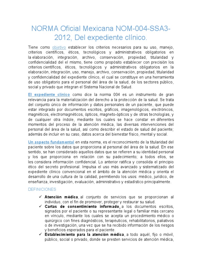 NORMA Oficial Mexicana NOM 004 Resumen | PDF | Cuidado de la salud | Hospital