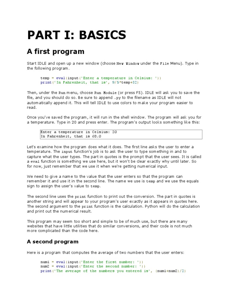 Python Lesson 1 - Basics | Download Free PDF | Parameter (Computer ...
