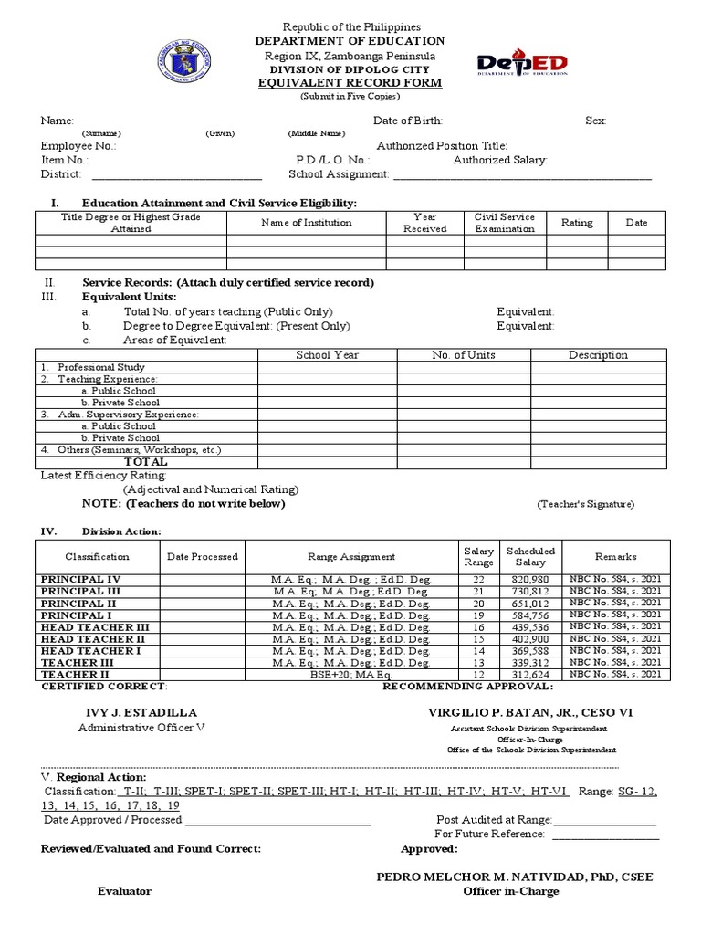 Equivalent Record Form 2022 | PDF